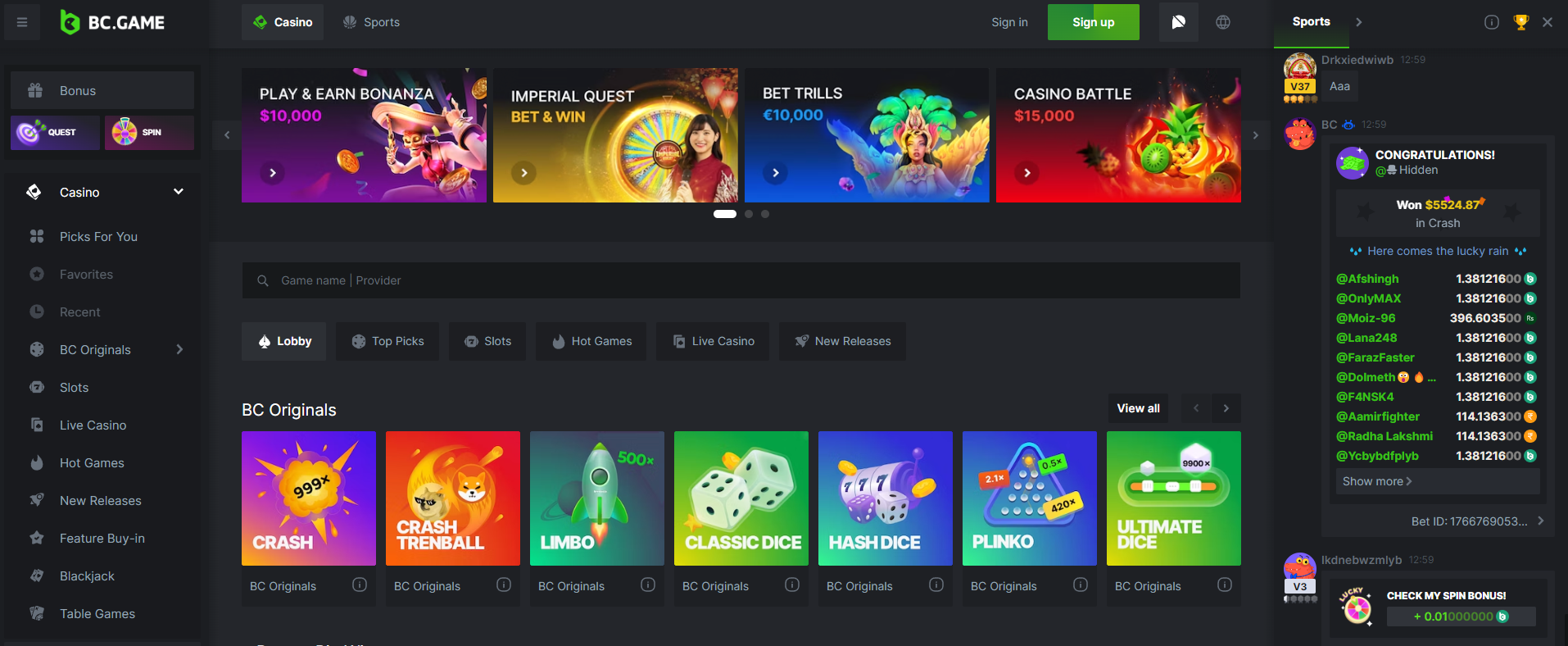 BC Game Casino with Casino and Crypto Games from BC.Game